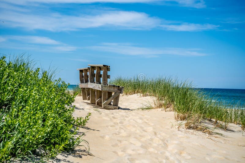 Bench among. the Sand Dunes. Stock Image - Image of coast, nature ...