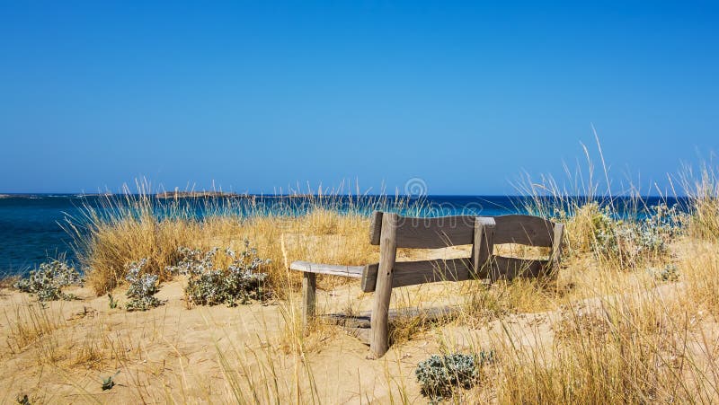 Bench on Sea Shore, Covered with Sand Stock Photo - Image of landscape ...