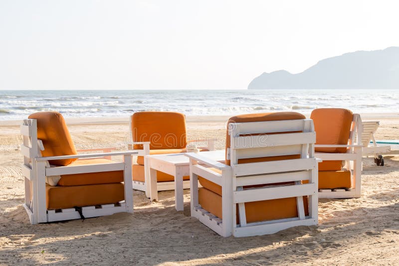 Bench or Seat and Sofa on the Beach of Sea. Stock Image - Image of ...