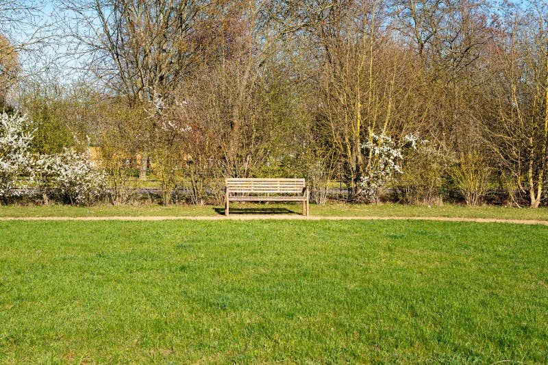 A Bench is Sitting in a Grassy Field Stock Image - Image of relaxation ...