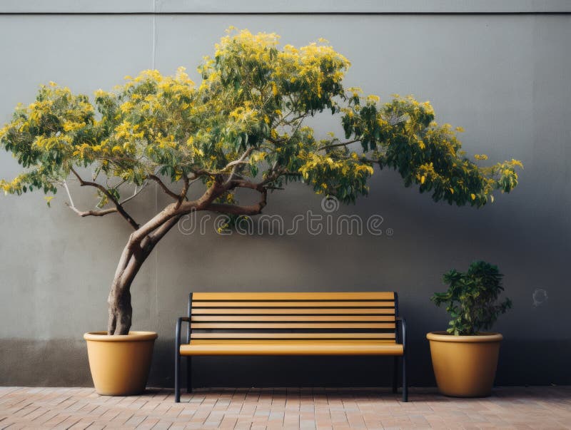 A Bench Sitting Next To a Tree Stock Illustration - Illustration of ...