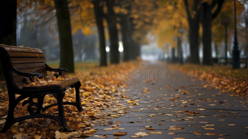 A Bench is Sitting in a Park with a Path in Front of it Stock ...