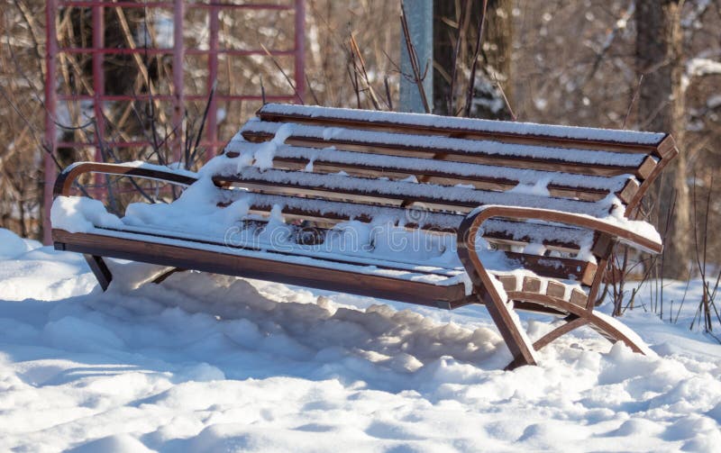 Bench in the Snow in the Park. Stock Photo - Image of cold, public ...
