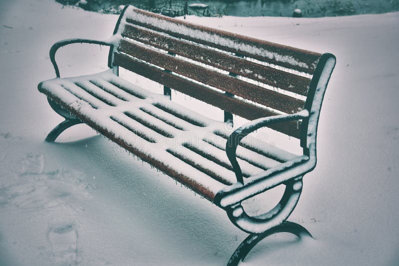 Bench with snow stock image. Image of winter, bench - 306414353