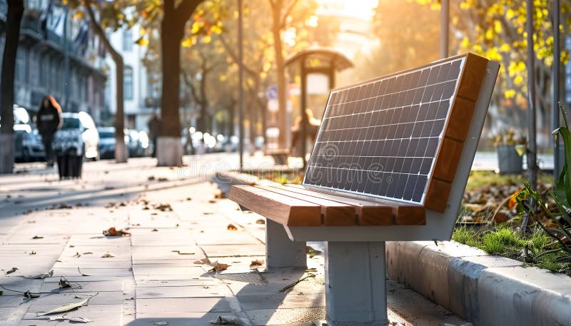 Bench with Solar Panel on Street Stock Photo - Image of modern ...