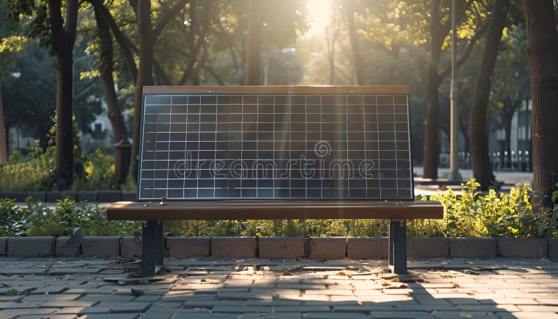 Bench with Solar Panel on Street Stock Image - Image of electrical ...