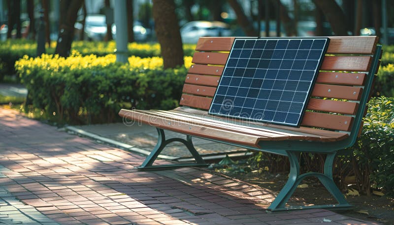 Bench with Solar Panel on Street Stock Image - Image of conversion ...