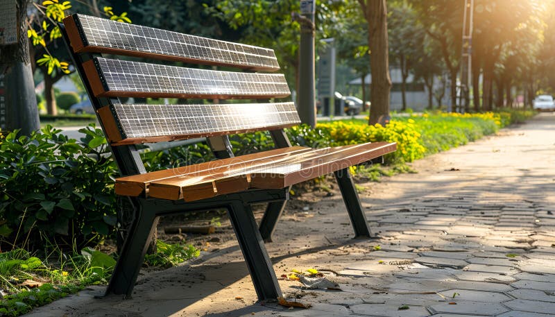 Bench with Solar Panel on Street Stock Image - Image of efficiently ...