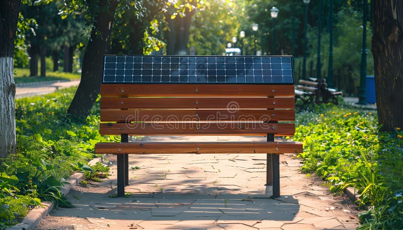 Bench with Solar Panel on Street Stock Photo - Image of street ...