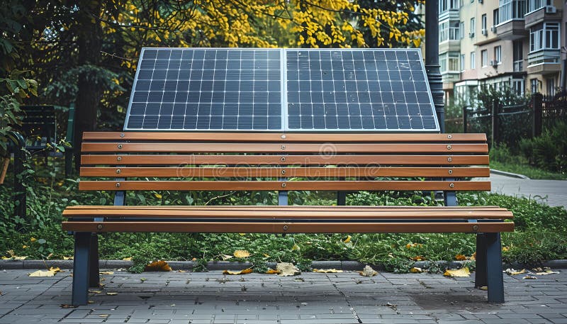Bench with Solar Panel on Street Stock Image - Image of charging ...