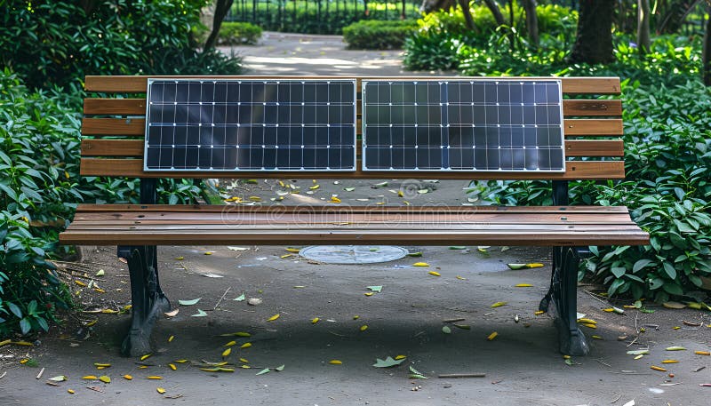 Bench with Solar Panel on Street Stock Image - Image of modern, ecology ...