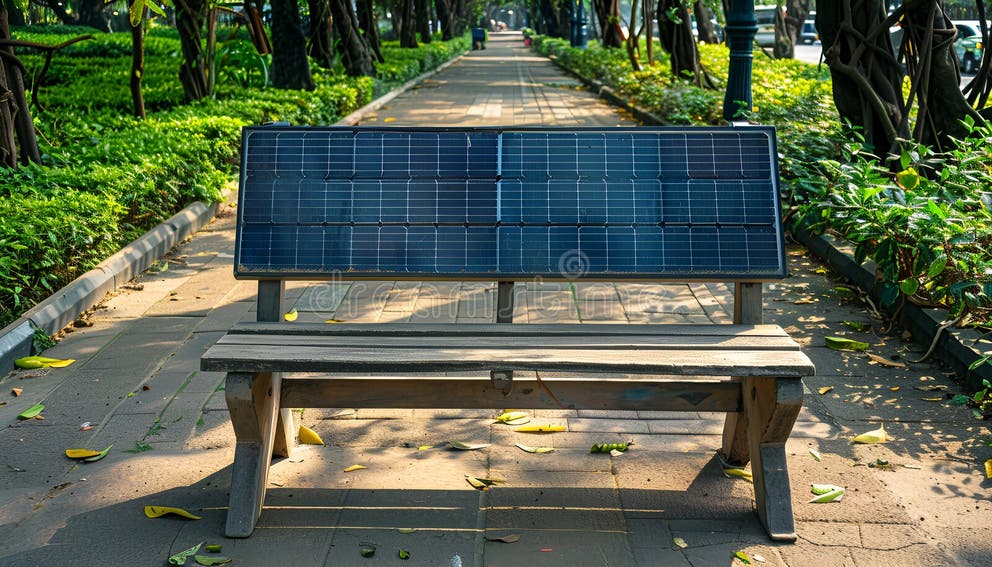 Bench with Solar Panel on Street Stock Image - Image of environment ...