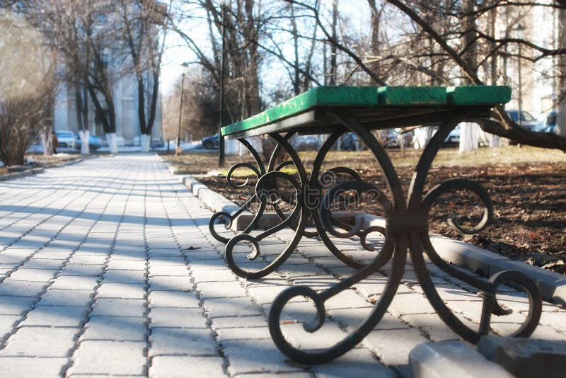 Bench in spring park stock image. Image of bench, lake - 79346817