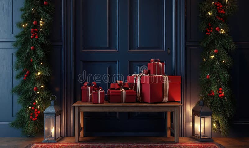 A Bench with a Stack of Red Boxes on it Stock Photo - Image of paper ...