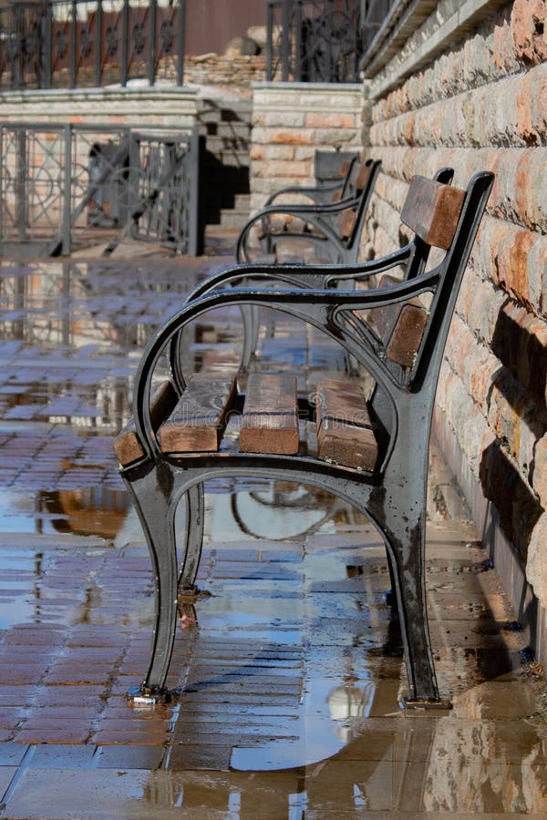 A Bench Standing on the River Embankment Stock Image - Image of bench ...