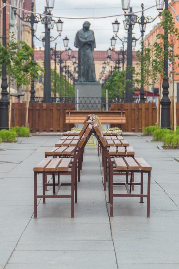 The Bench Standing in a Row on the Streets. Stock Photo - Image of ...