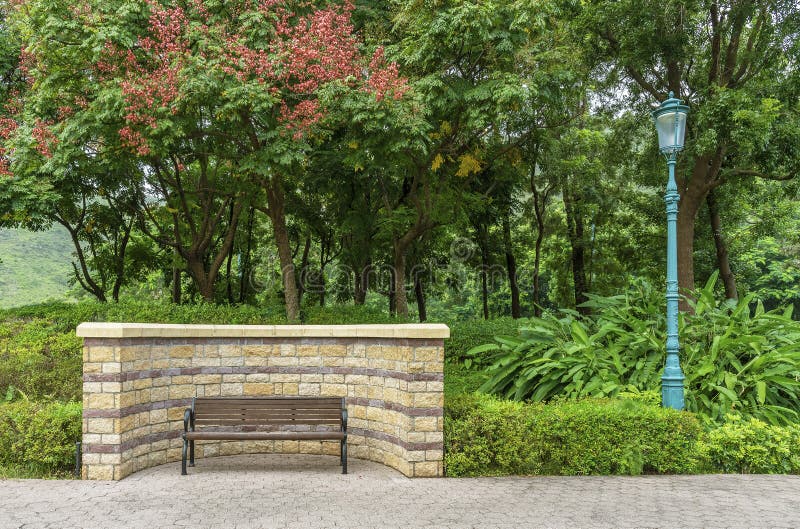 Bench and Street Light in Park Stock Photo - Image of furniture, city ...
