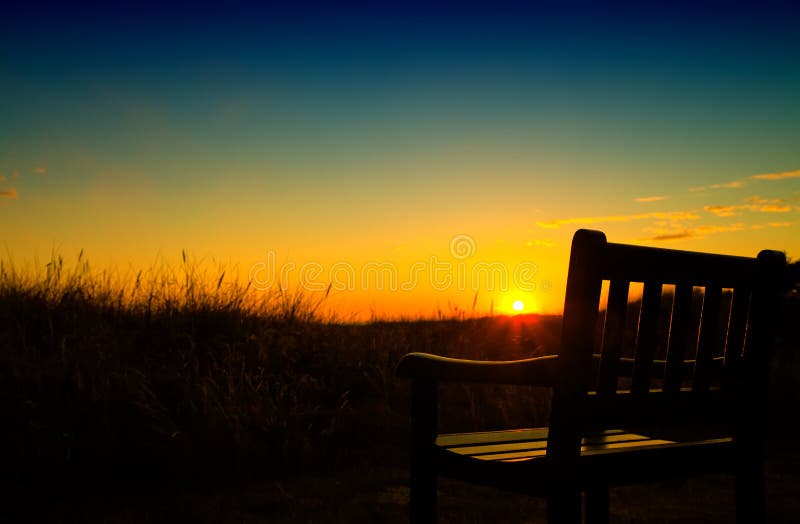 Bench at sunset stock photo. Image of relax, nature - 124872060