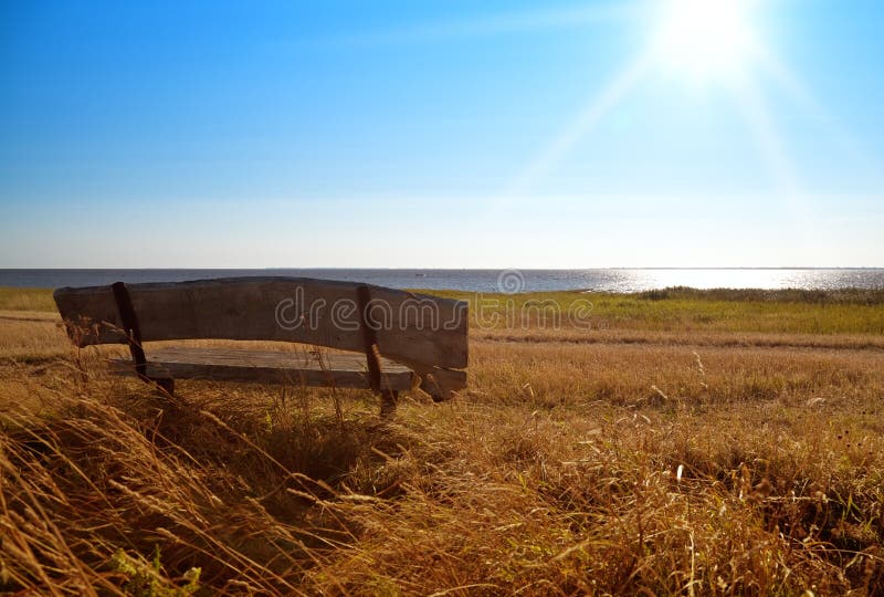 Bench at sunset stock photo. Image of evening, water - 125230710