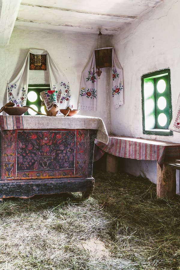 Bench and Table in Corner of Hut Stock Photo - Image of floor, icon ...