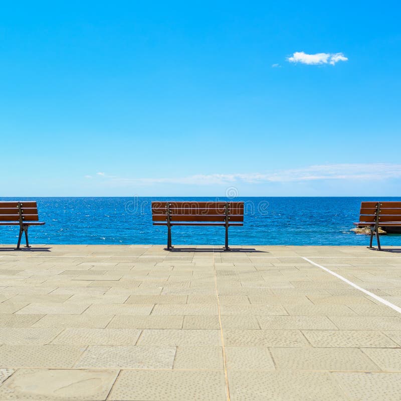 Bench, Terrace and Ocean, Ligury, Italy Stock Image - Image of chair ...