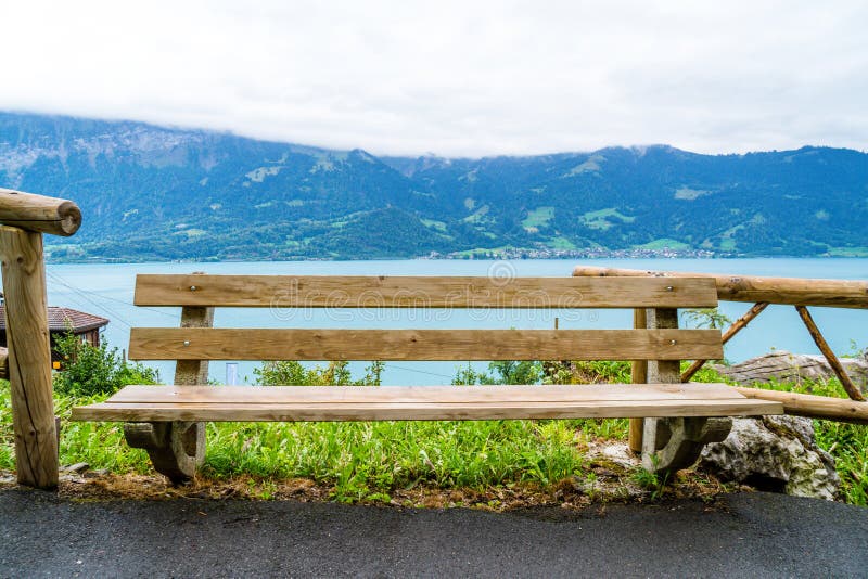Bench with Thun Lake in Switzerland Stock Photo - Image of destinations ...