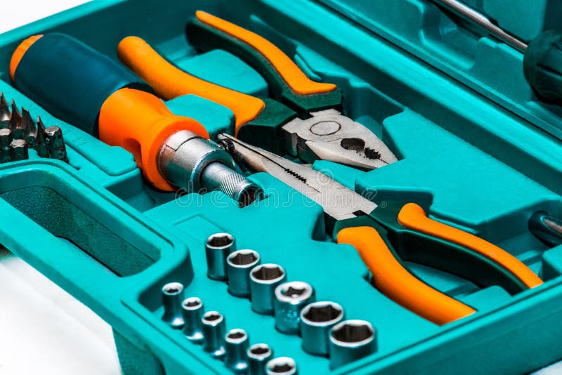 Bench Tool Equipment. Set of Different Construction Work Tools for ...