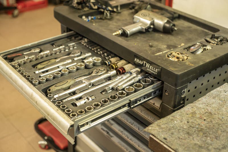 Bench with Tools and Wrenches 2 Editorial Stock Photo - Image of iron ...