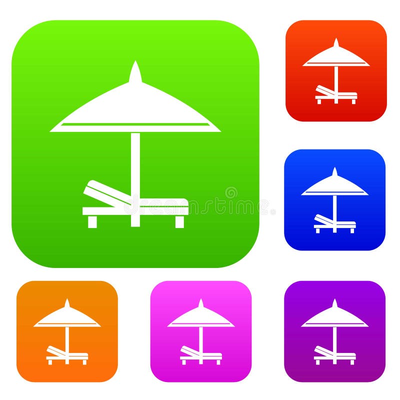 Bench and Umbrella Set Collection Stock Vector - Illustration of green ...