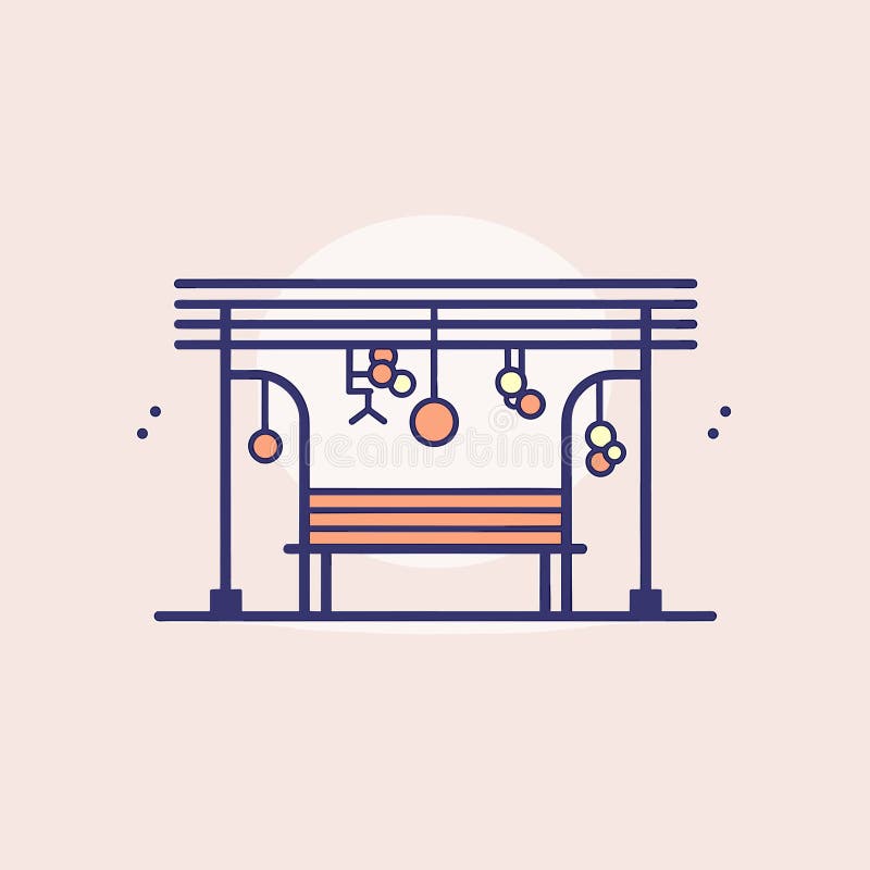 Vector of a Flat Icon Vector of a Bench Under a Canopy with Hanging ...