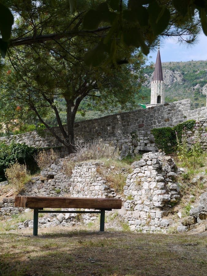Bench Under Tree of Old Town Bar, Montenegro Stock Image - Image of ...