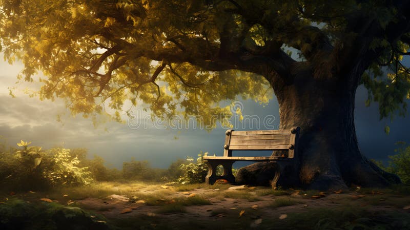 Bench Under the Tree in the Park Stock Image - Image of grass, outdoors ...