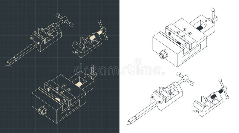 Bench Vice Isometric Drawings Mini Set Stock Vector - Illustration of ...