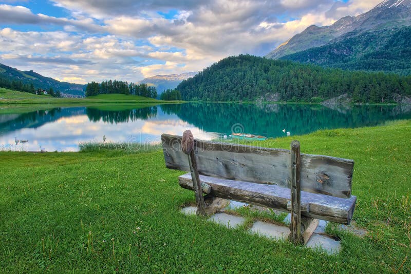 Bench with View of the Mountain Lake Stock Image - Image of switzerland ...