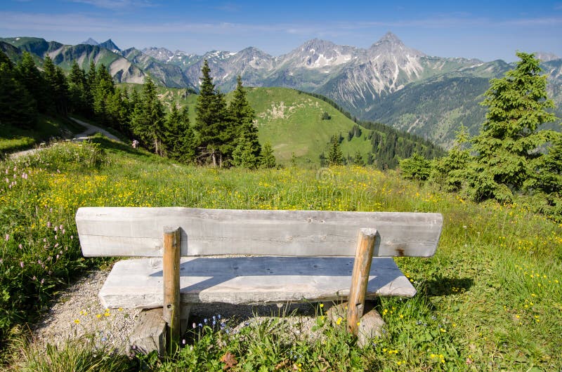 Bench with View on Mountains Stock Photo - Image of tannheim, austria ...