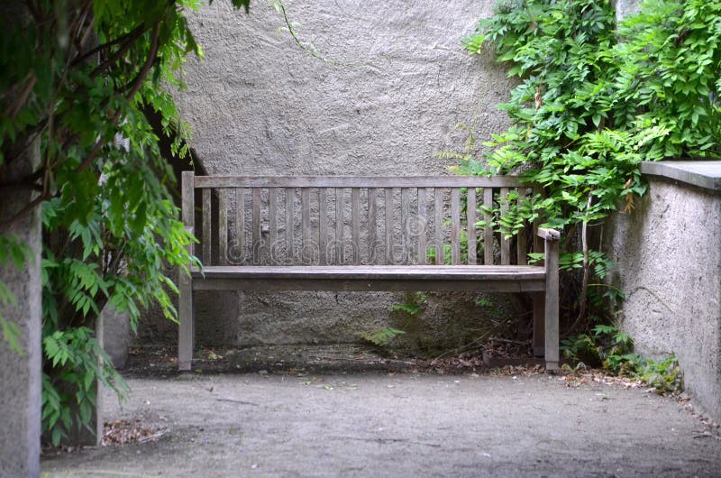 Bench by the Wall, in a Quiet Place Stock Image - Image of wall ...