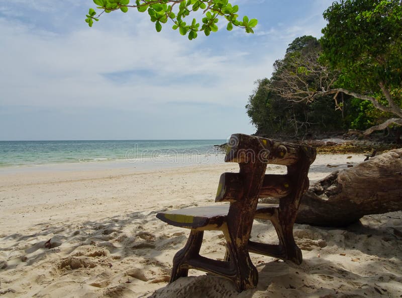 Bench in White Sand on the Beach in Langkawi Stock Photo - Image of ...