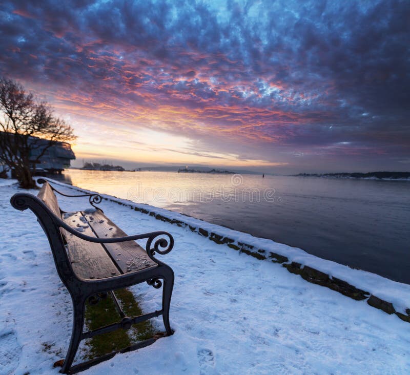 Bench stock image. Image of parkland, snow, open, pier - 54159531