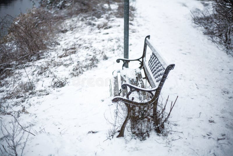 Bench in winter stock image. Image of landscape, frosty - 110614645
