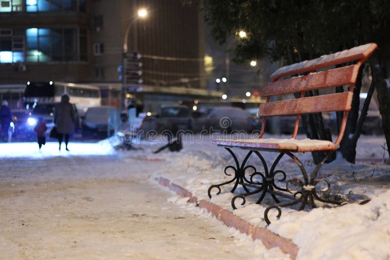 Bench Winter Night stock photo. Image of black, bench - 79331944