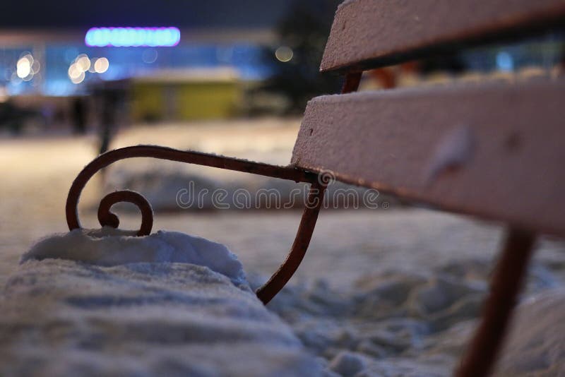 Bench Winter Night stock image. Image of lamp, black - 80429959