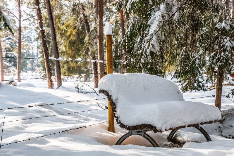 Bench in winter snow stock image. Image of sunshine - 141126051