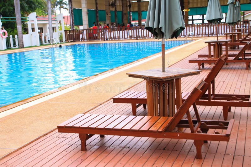Bench Wooden with Swimming Pool, Relax on Summer Editorial Stock Photo ...