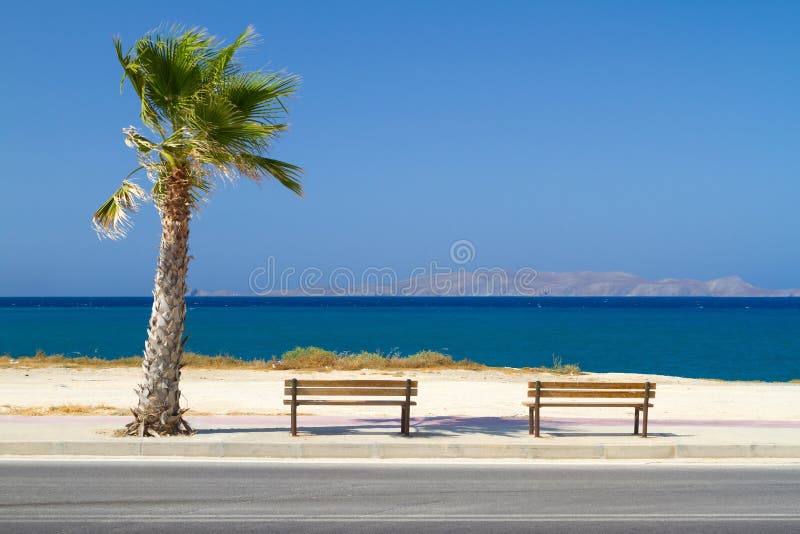 Benches at Aegean sea stock image. Image of beauty, destination - 25490841