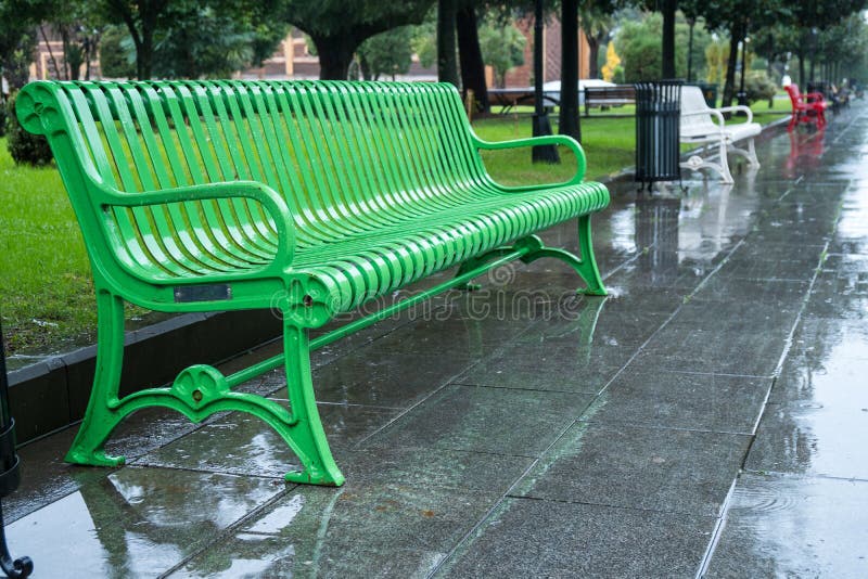 Benches in the Batumi Park on a Rainy Day Stock Photo - Image of ...
