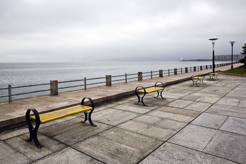 Benches on a beach stock photo. Image of modern, sunset - 9632402