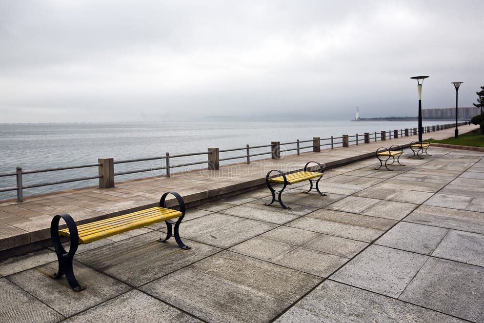 Benches on a beach stock photo. Image of modern, sunset - 9632402