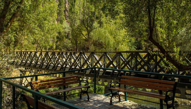 Benches and bridge stock photo. Image of river, field - 115004636