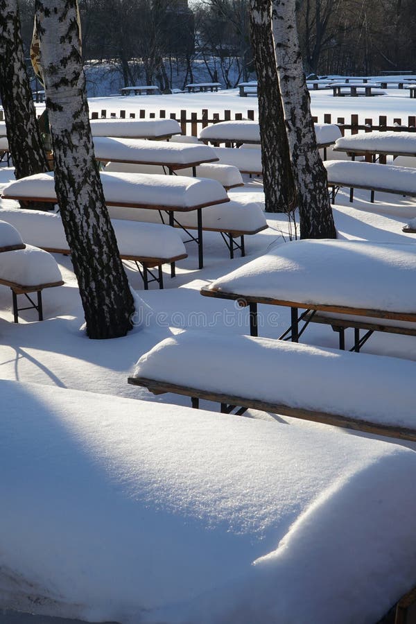 Benches-covered benches stock photo. Image of winter - 200338918