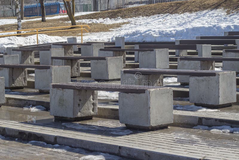 Benches in Front of the Stage Stock Photo - Image of pond, path: 172440438